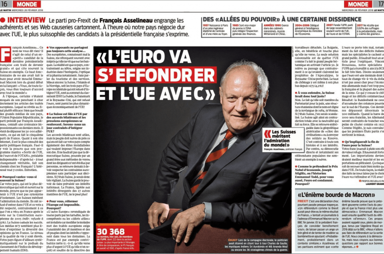 Le journal suisse "Le Matin" a consacré un long article à François ...